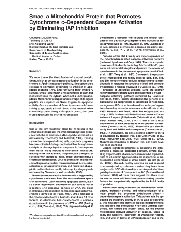 (PDF) Smac, a Mitochondrial Protein that Promotes Cytochrome c ...