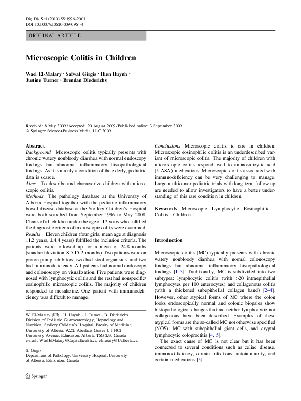 (PDF) Microscopic Colitis in Children