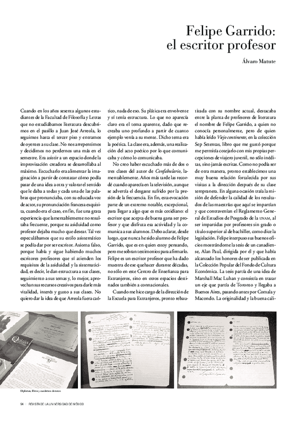 (PDF) Felipe Garrido: el escritor profesor
