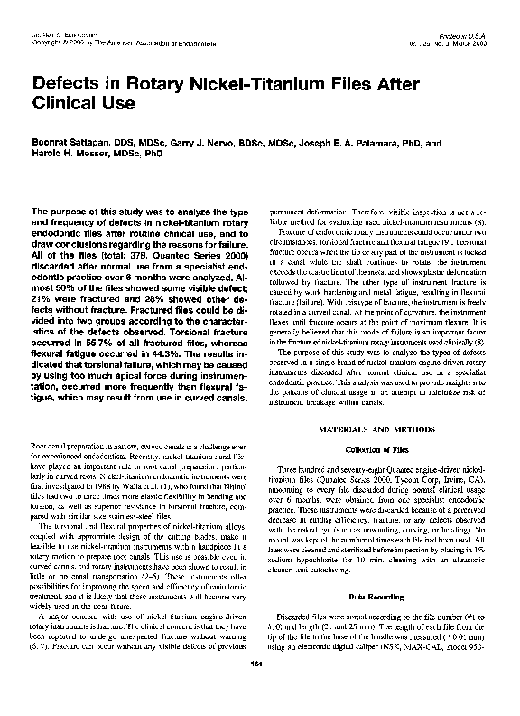 (PDF) Defects in Rotary Nickel-Titanium Files After Clinical Use