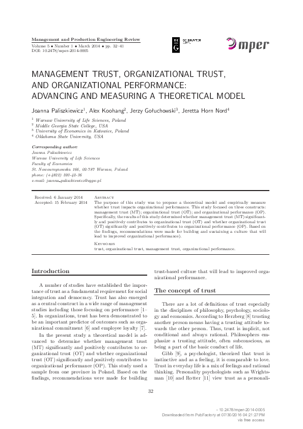 (PDF) Management trust, organizational trust, and organizational ...