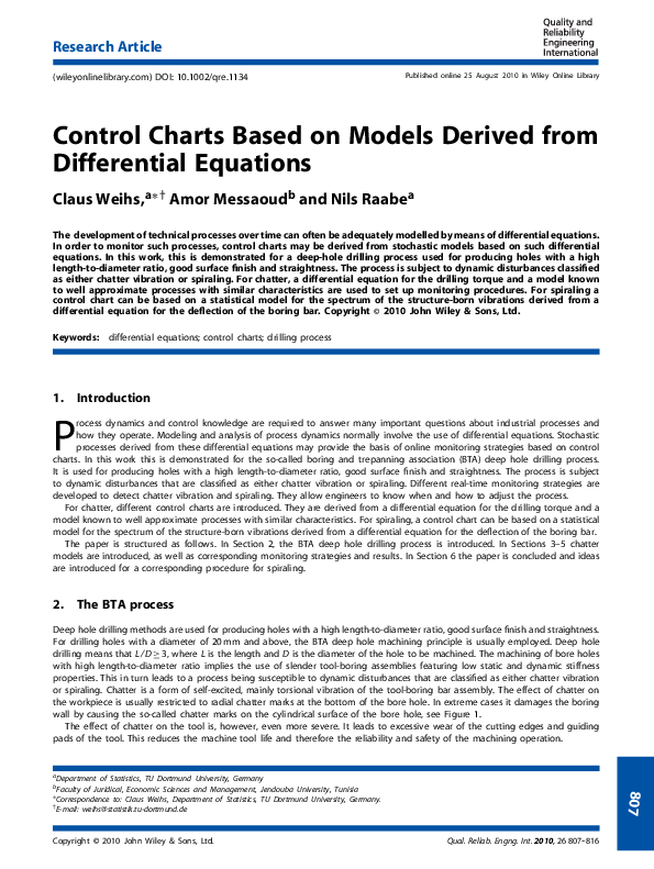 (PDF) Control charts based on models derived from differential equations