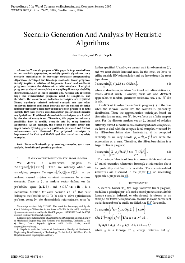 (PDF) Scenario Generation And Analysis by Heuristic Algorithms