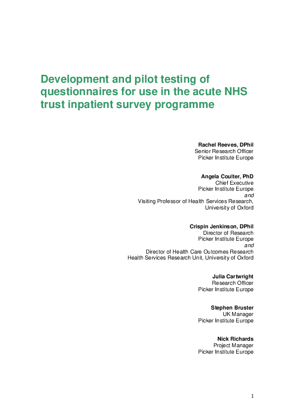 (PDF) Development and pilot testing of the questionnaire for use in NHS ...