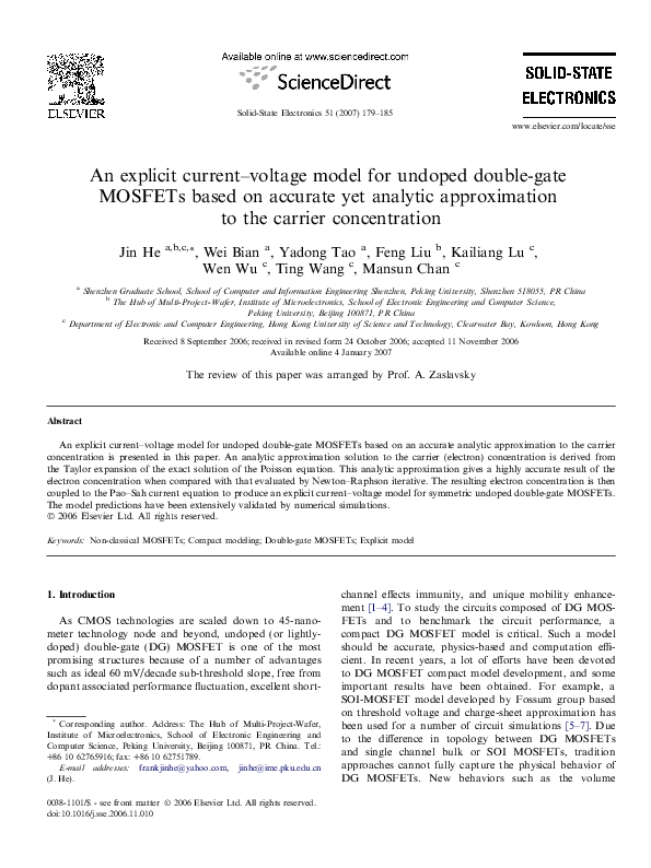 (PDF) An explicit current–voltage model for undoped double-gate MOSFETs ...