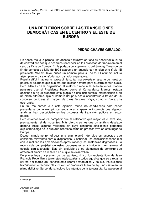 (PDF) Una reflexión sobre las transiciones democráticas en el centro y el este de Europa