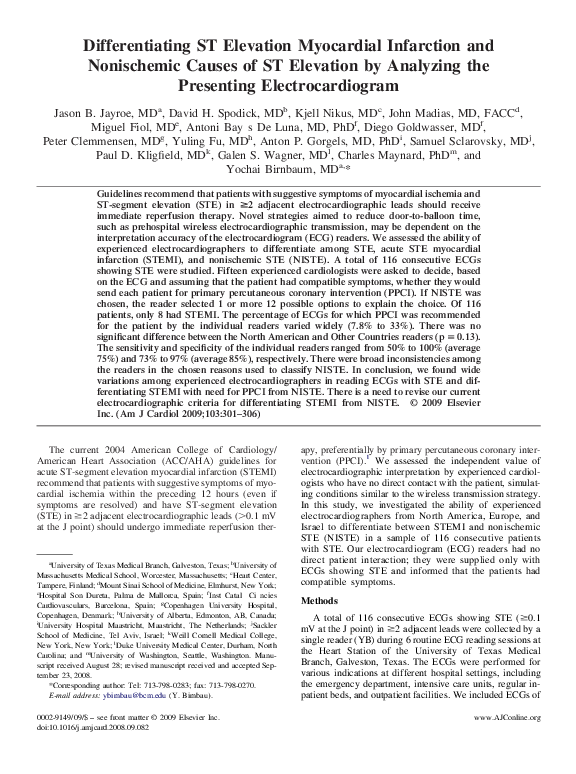 (PDF) Differentiating ST Elevation Myocardial Infarction and ...