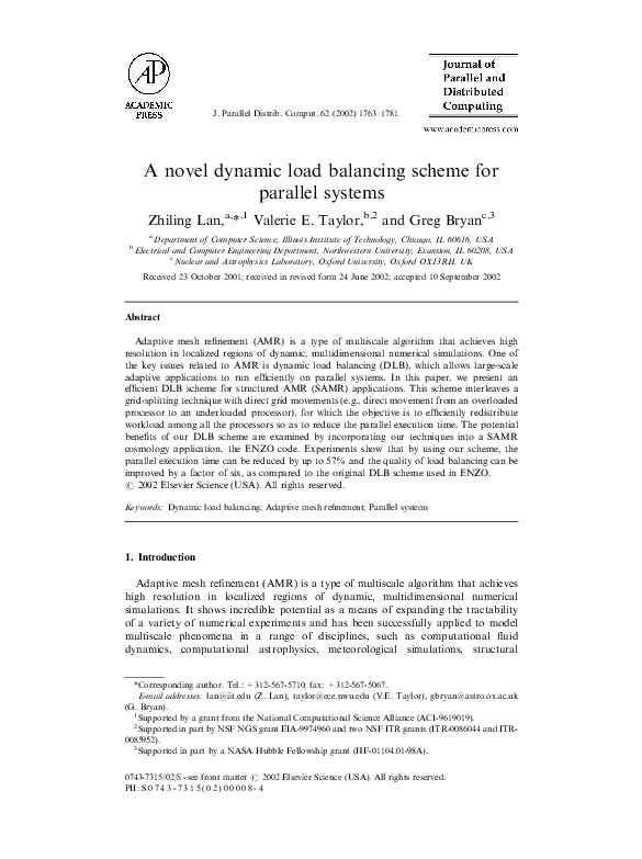 Pdf A Novel Dynamic Load Balancing Scheme For Parallel Systems