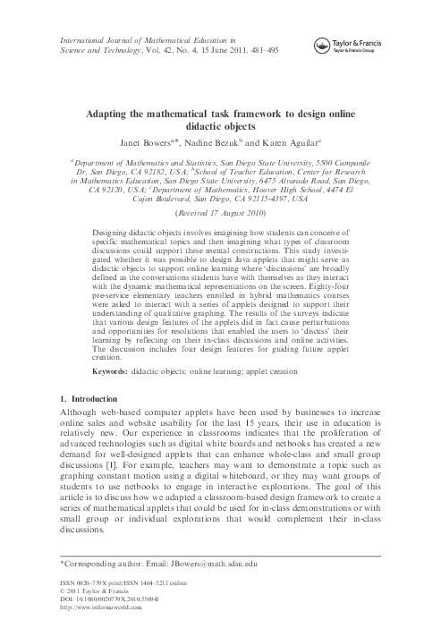 (PDF) Adapting the mathematical task framework to design online ...