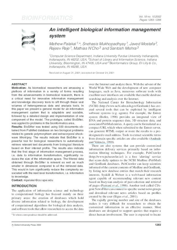 (PDF) An intelligent biological information management system