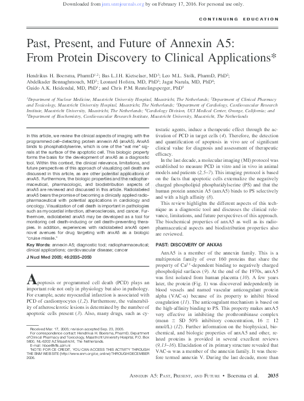 (PDF) Past, present, and future of annexin A5: from protein discovery ...