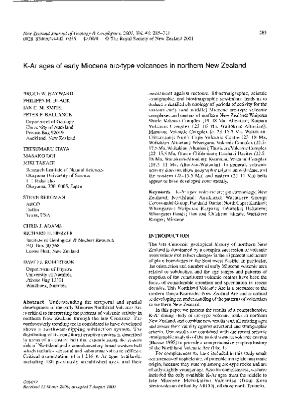 (PDF) K‐Ar ages of early Miocene arc‐type volcanoes in northern New ...
