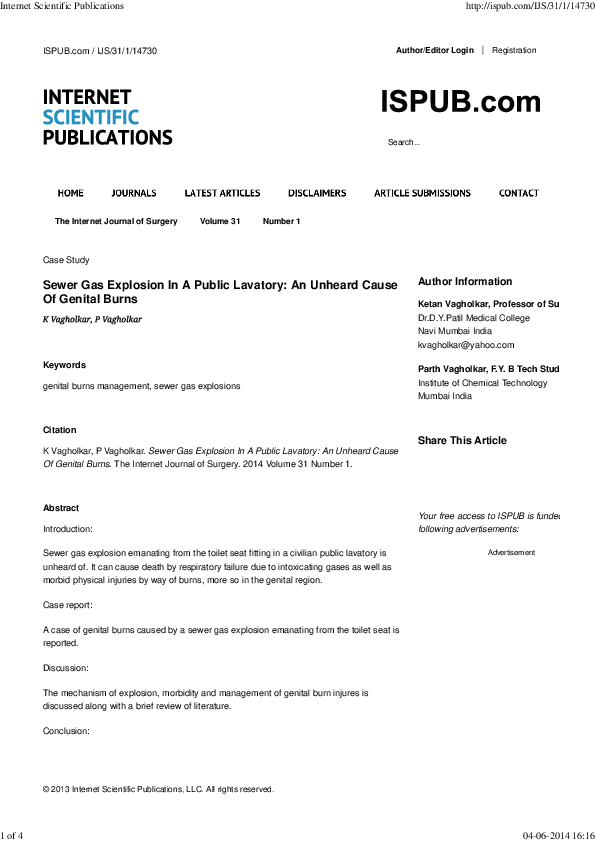 (PDF) Sewer Gas Explosion In A Public Lavatory: An Unheard Cause Of ...