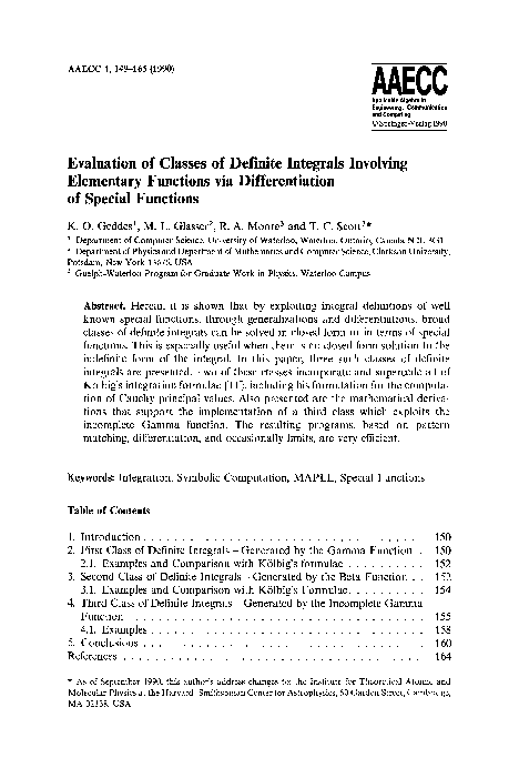 Pdf Evaluation Of Classes Of Definite Integrals Involving Elementary Functions Via