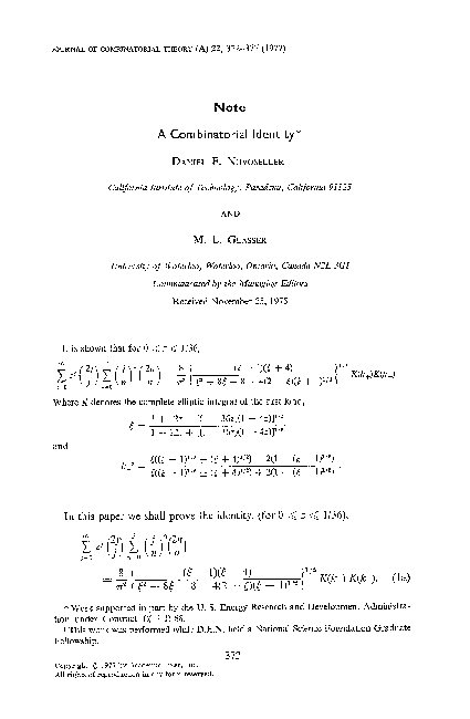(PDF) A Combinatorial Identity