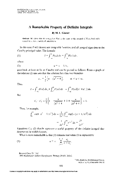 (PDF) A Remarkable Property of Definite Integrals