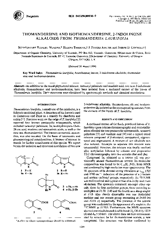 (PDF) Thomandersine and isothomandersine, 2-indolinone alkaloids from ...