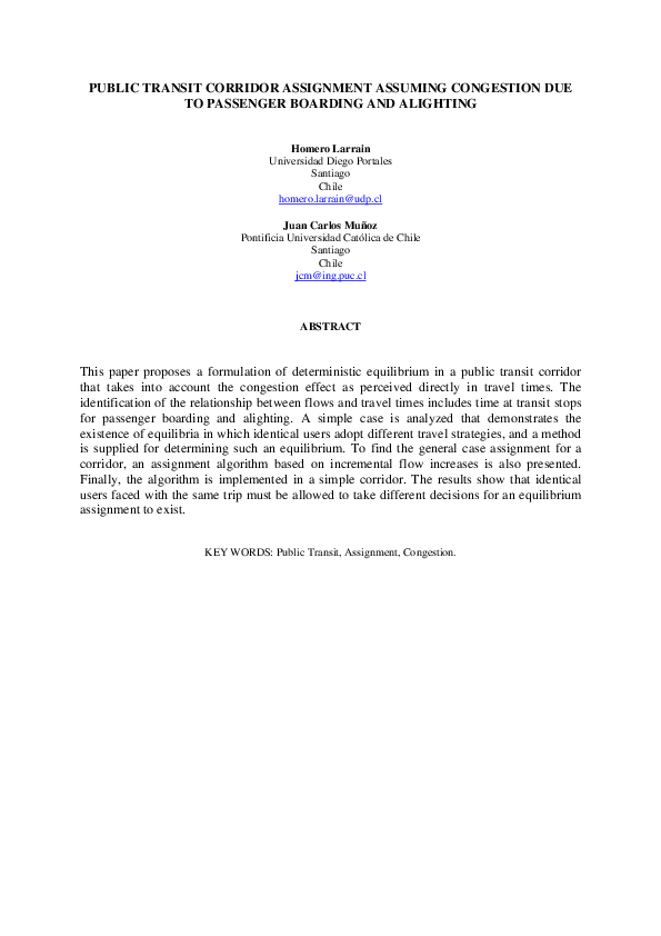 Pdf Public Transit Corridor Assignment Assuming Congestion Due To Passenger Boarding And Alighting
