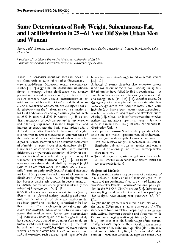 (PDF) Some determinants of body weight, subcutaneous fat, and fat ...