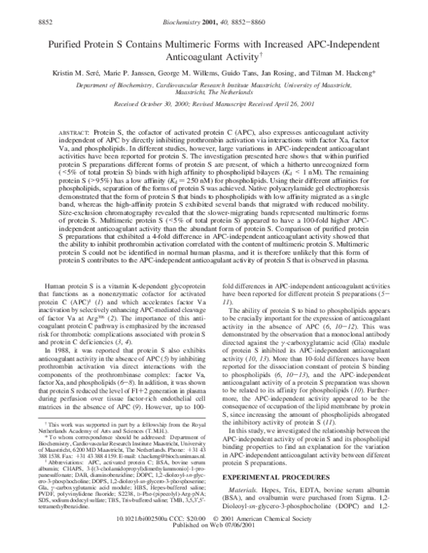 (PDF) Purified Protein S Contains Multimeric Forms with Increased APC ...