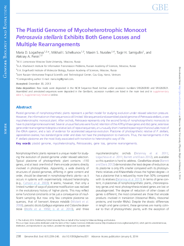 (PDF) The Plastid Genome of Mycoheterotrophic Monocot Petrosavia ...