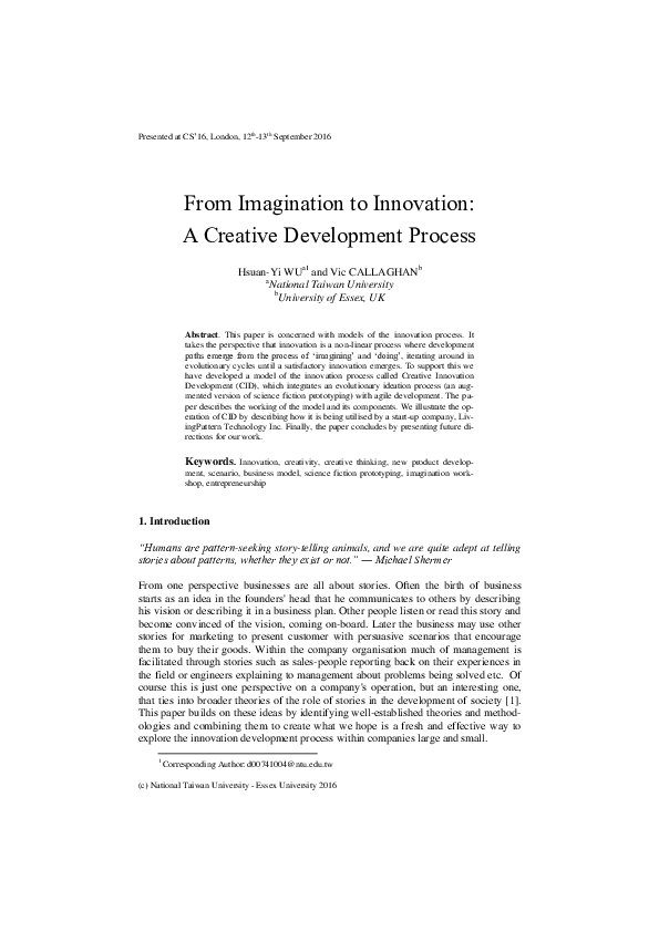 (PDF) From Imagination to Innovation: A Creative Development Process