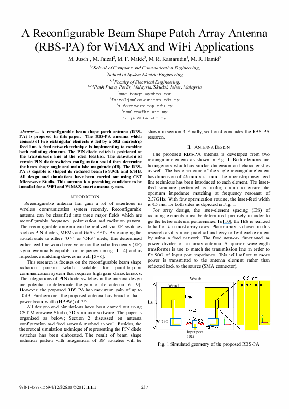 (PDF) A reconfigurable beam shape patch array antenna (RBS-PA) for ...