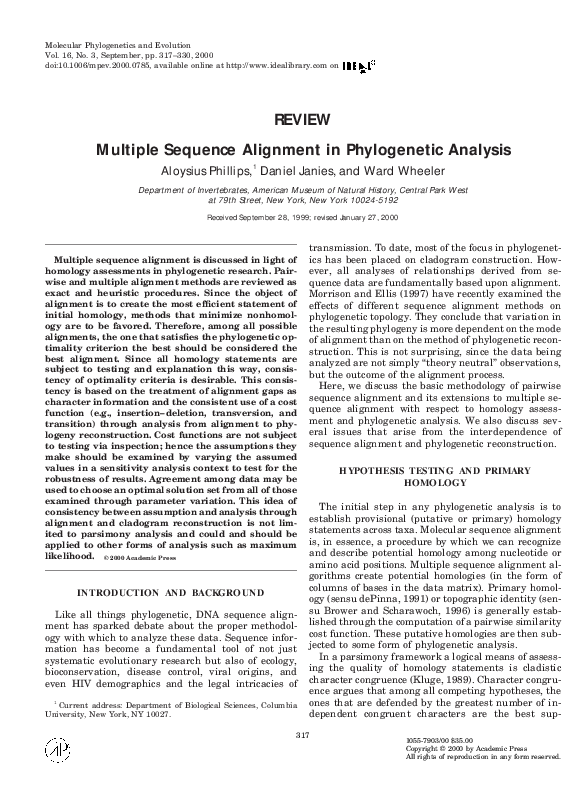 (PDF) REVIEW Multiple Sequence Alignment in Phylogenetic Analysis