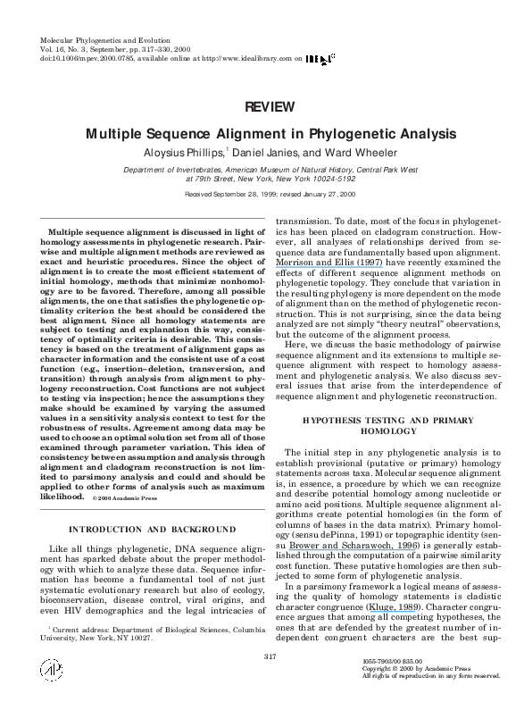 Pdf Multiple Sequence Alignment In Phylogenetic Analysis
