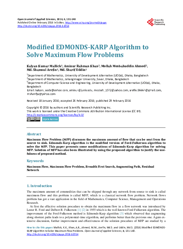 Pdf Modified Edmonds Karp Algorithm To Solve Maximum Flow Problems 6731
