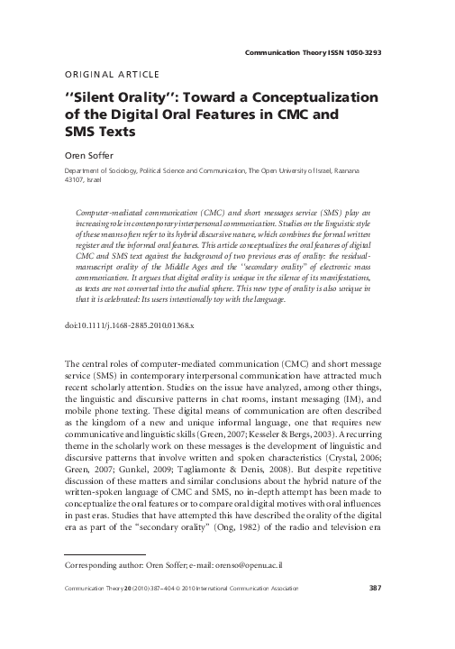 (PDF) ''Silent Orality'': Toward a Conceptualization of the Digital ...