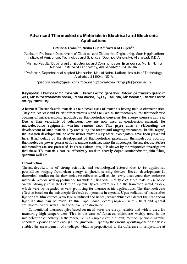 (PDF) Advanced Thermoelectric Materials in Electrical and Electronic ...