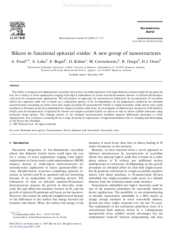 (PDF) Silicon in functional epitaxial oxides: A new group of nanostructures