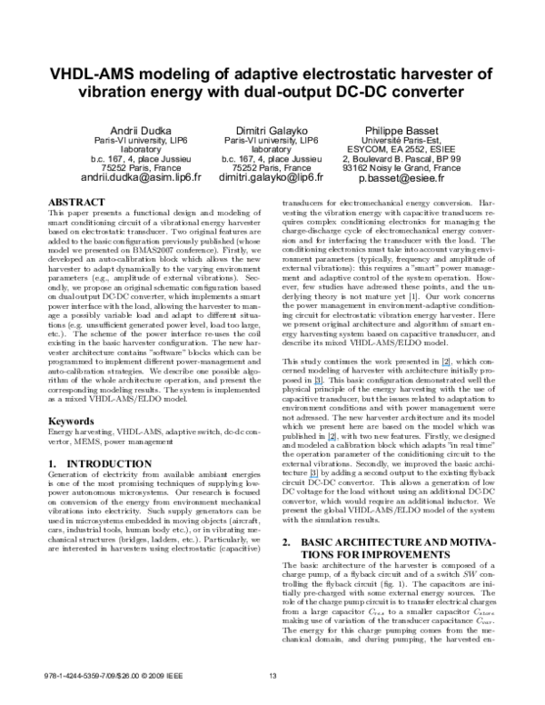 (PDF) VHDL-AMS modeling of adaptive electrostatic harvester of vibration energy with dual-output ...