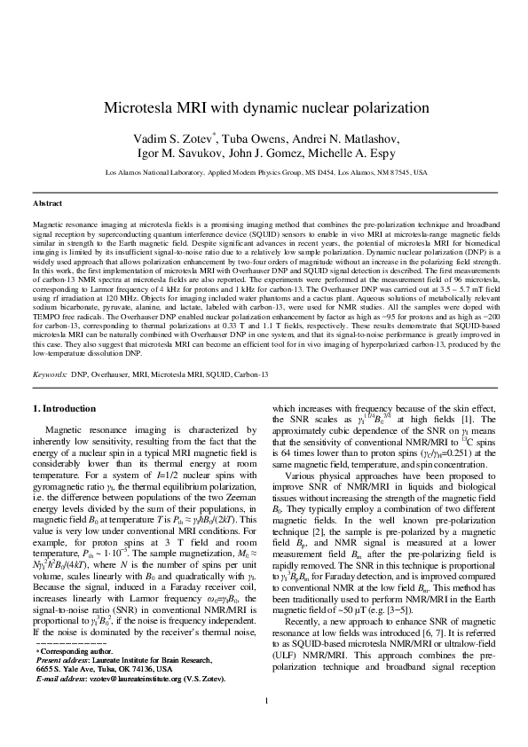 (PDF) Microtesla MRI with dynamic nuclear polarization
