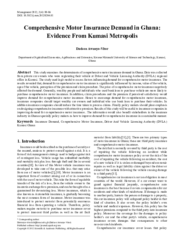 (PDF) Comprehensive Motor Insurance Demand in Ghana: Evidence From ...