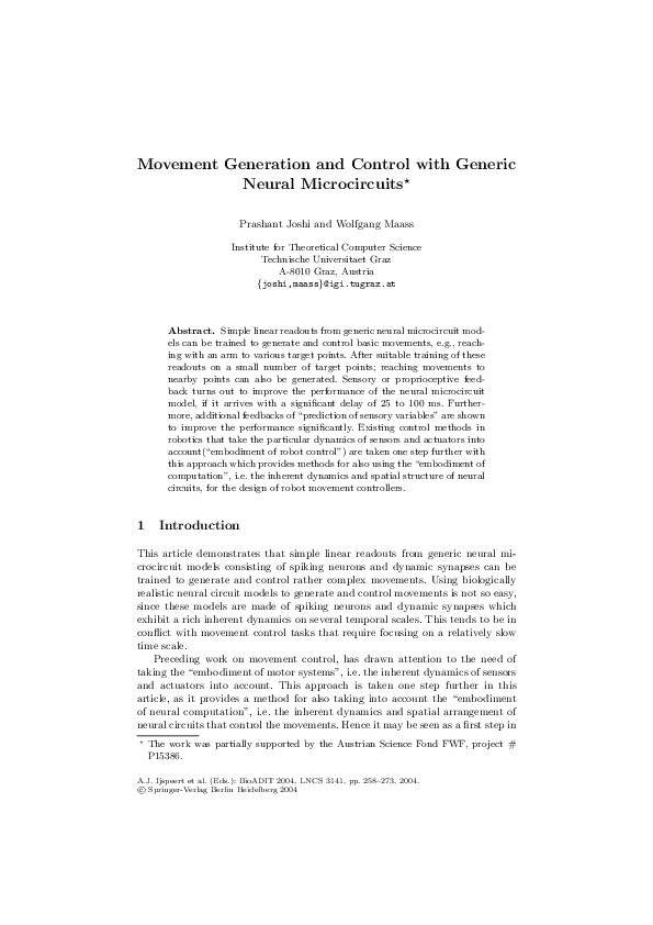 Pdf Movement Generation And Control With Generic Neural Microcircuits