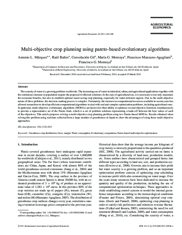 (PDF) Multi‐objective crop planning using pareto‐based evolutionary algorithms