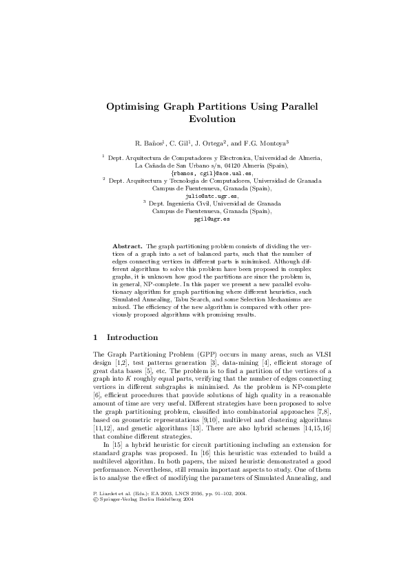 (PDF) Optimising Graph Partitions Using Parallel Evolution