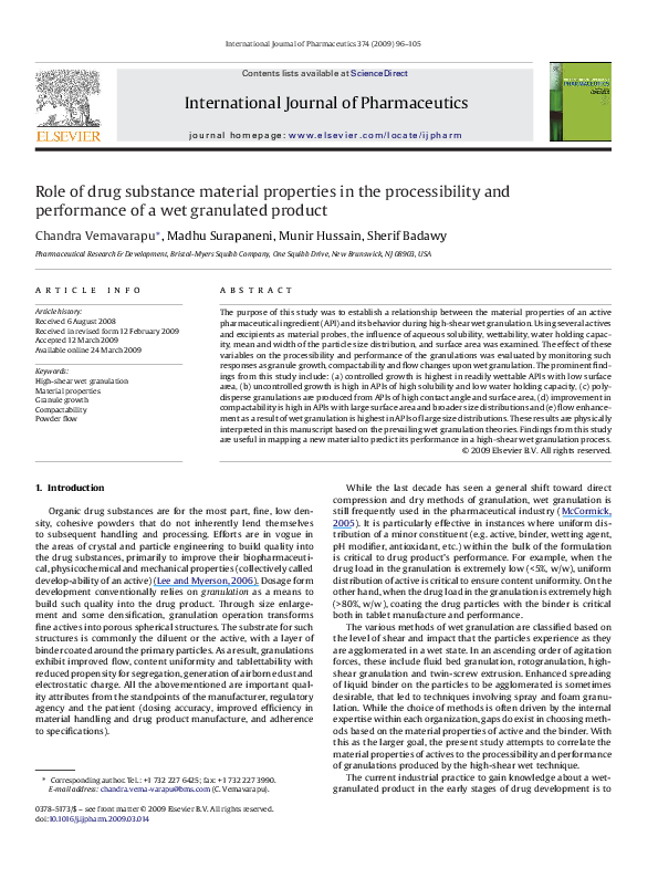 (PDF) Role of drug substance material properties in the processibility ...