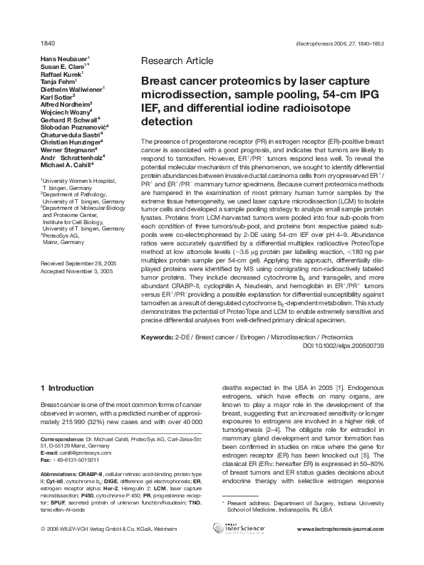 (PDF) Breast cancer proteomics by laser capture microdissection, sample pooling, 54-cm IPG IEF ...