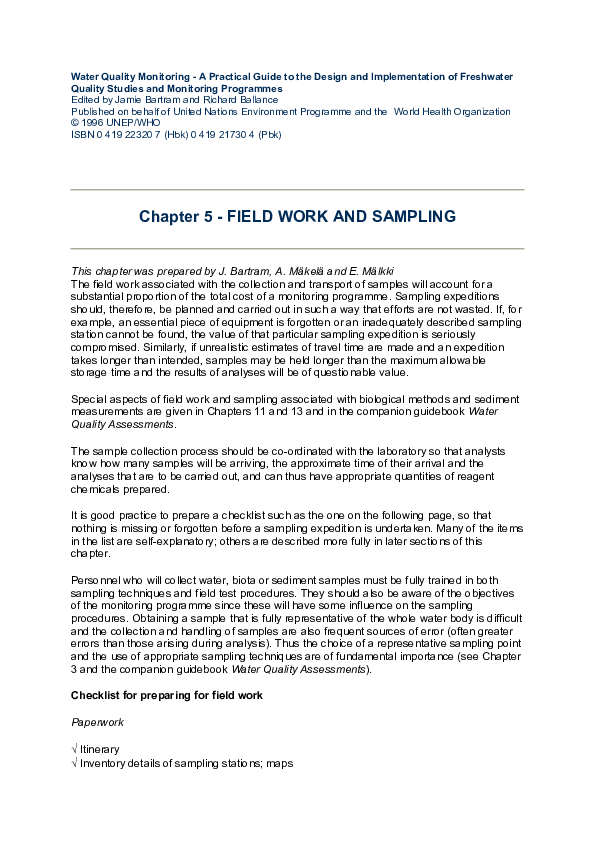 (PDF) Chapter 5 - FIELD WORK AND SAMPLING