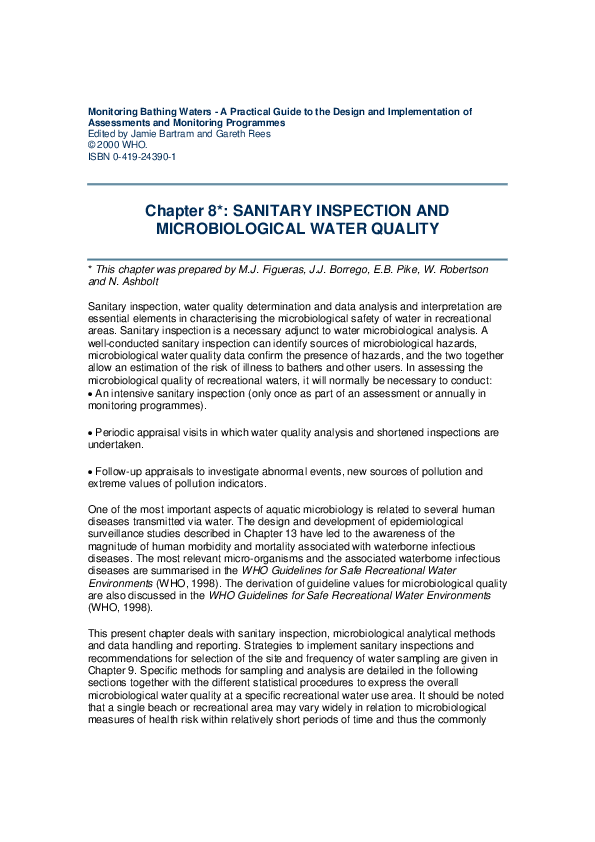 (PDF) Chapter 8*: SANITARY INSPECTION AND MICROBIOLOGICAL WATER QUALITY