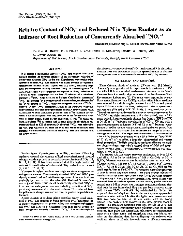 (PDF) Relative Content of NO3- and Reduced N in Xylem Exudate as an ...