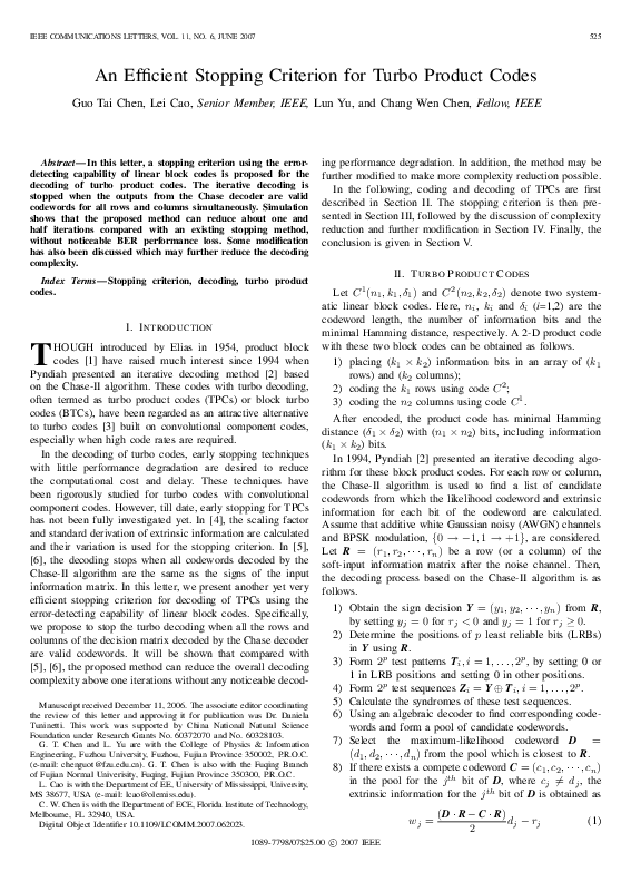 (PDF) An Efficient Stopping Criterion for Turbo Product Codes (PDF) An Efficient Stopping Criterion for Turbo Product Codes
