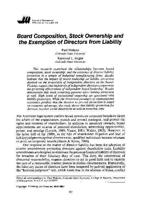 (PDF) Board composition, stock ownership and the exemption of directors ...