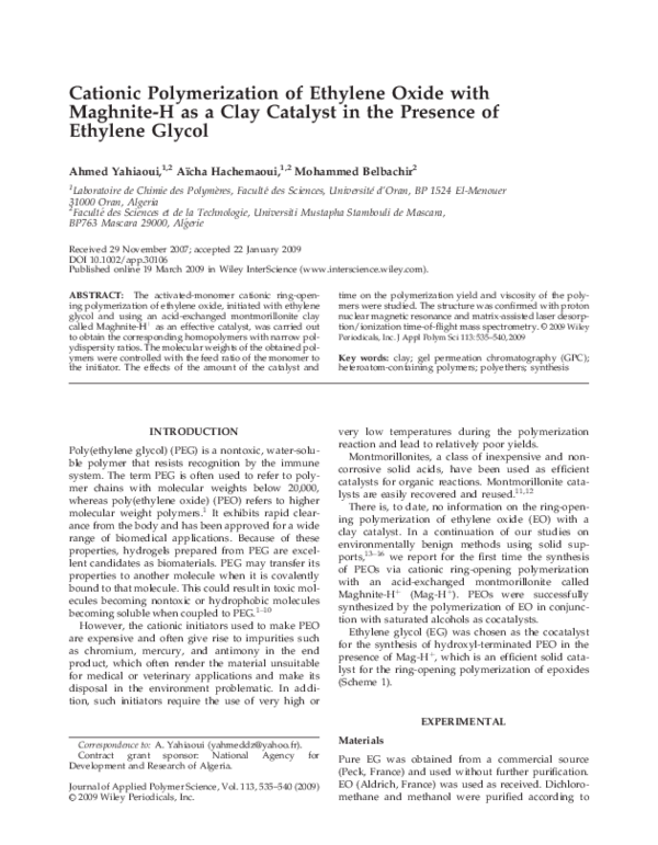 (PDF) Cationic polymerization of ethylene oxide with Maghnite-H as a ...