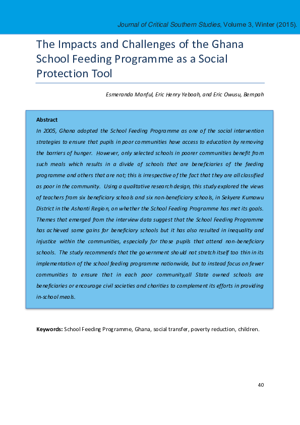 (PDF) The Impacts and Challenges of the Ghana School Feeding Programme ...