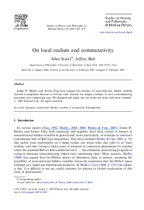 (PDF) On local realism and commutativity