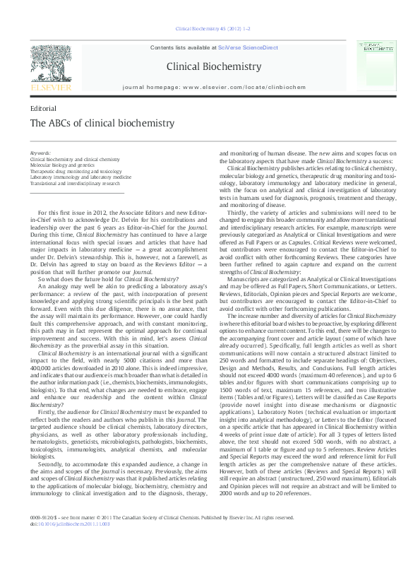 (PDF) The ABCs of clinical biochemistry